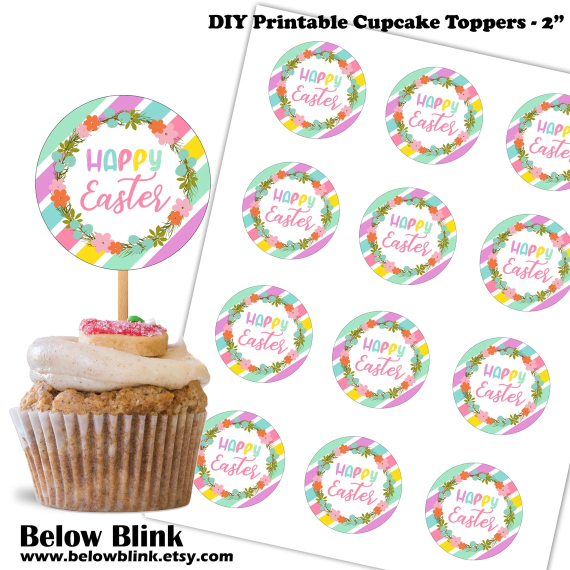 Floral Happy Easter Stickers Printable Happy Easter Labels | Etsy