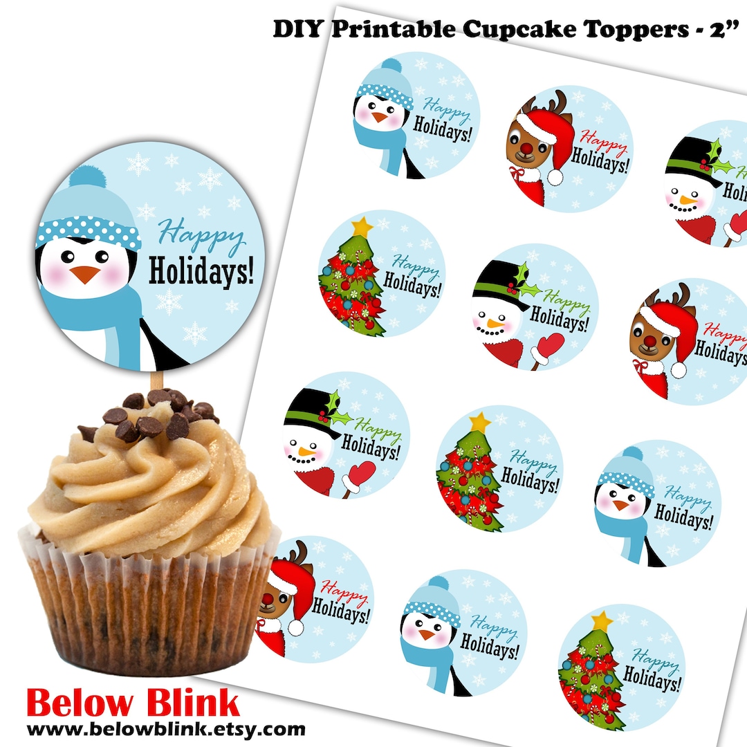 Printable Happy Holidays Cupcake Toppers, Holiday Cupcakes, Tags ...