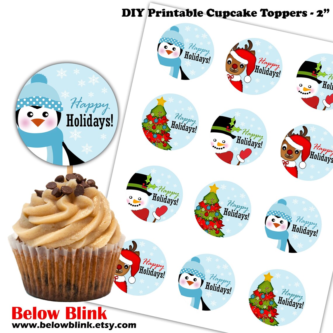 Printable Happy Holidays Cupcake Toppers Holiday Cupcakes - Etsy