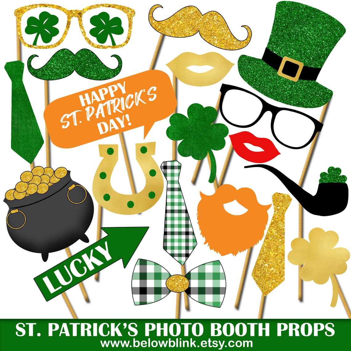 St. Patrick's Day Photo Props, Printable Photo Booth Props, Holiday ...
