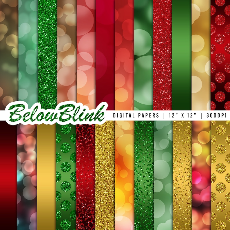 Christmas Bokeh Digital Paper Metallic Glitter Scrapbook Paper | Etsy