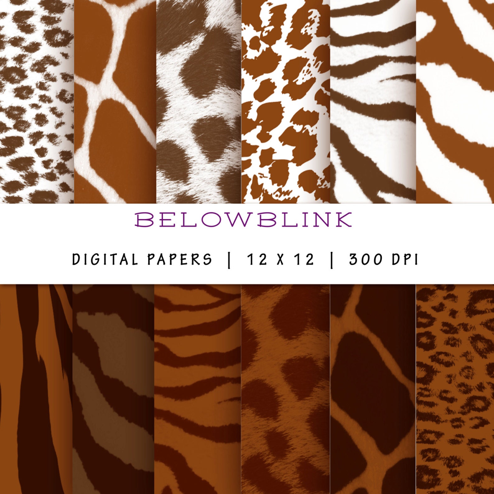 Animal Print Digital Paper Pack, Scrapbook Papers, 12 Jpg Files 12 X 12 ...