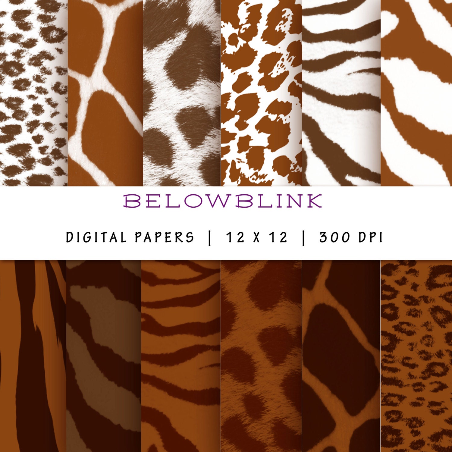 Animal Print Digital Paper Pack, Scrapbook Papers, 12 Jpg Files 12 X 12 ...