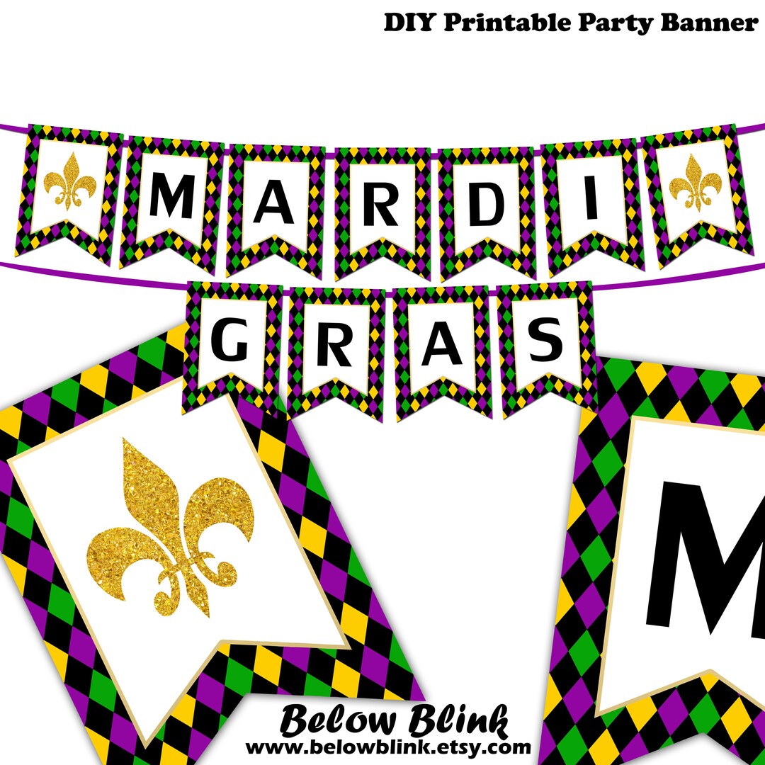 Mardi Gras Banner, Digital Mardi Gras Printable Banner, Mardi Gras ...