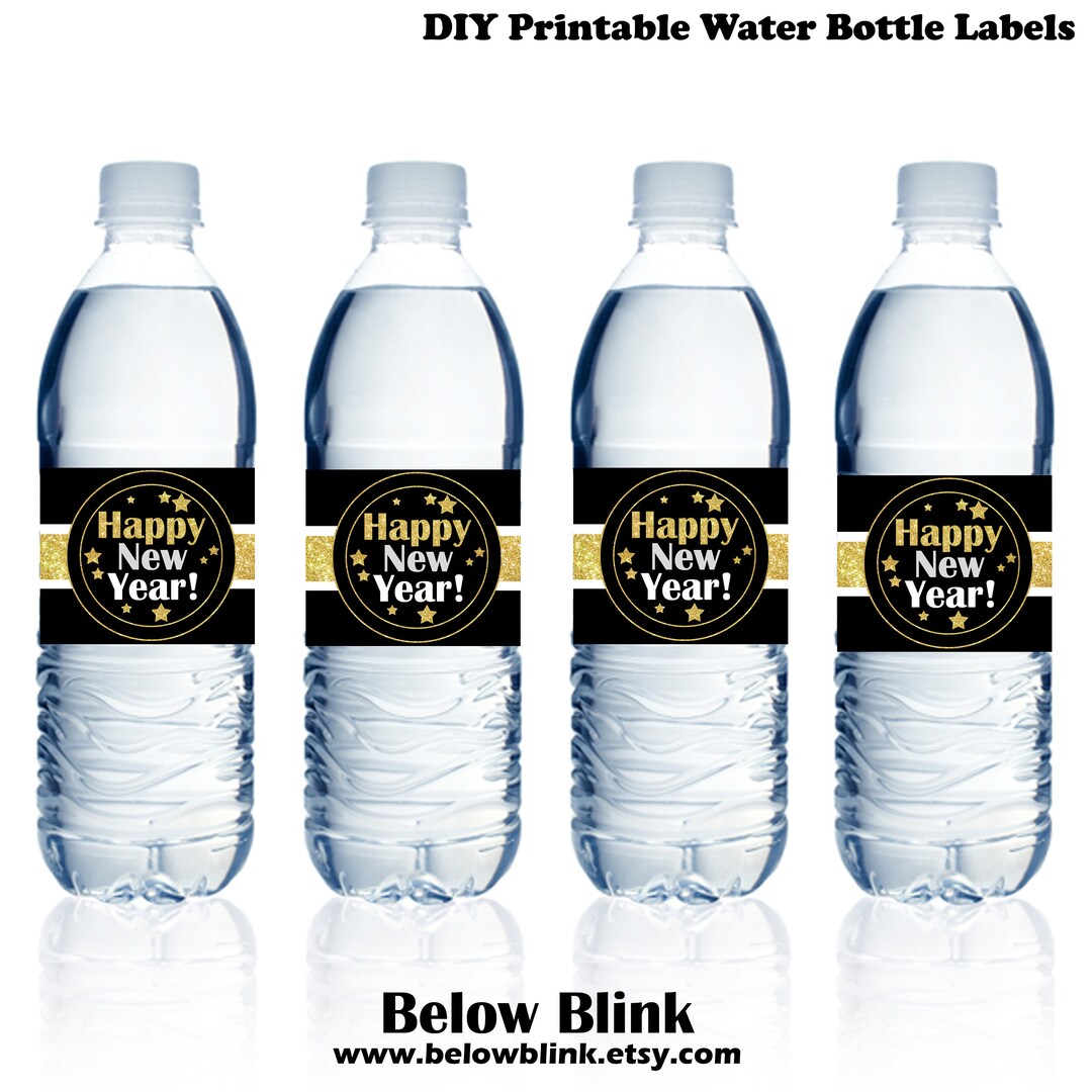 Happy New Year Water Bottle Labels, Printable Water Bottle Labels, New ...