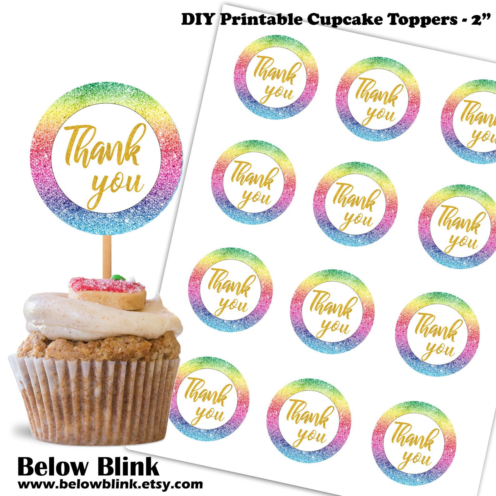Glitter Rainbow Thank You Stickers Printable Thank You - Etsy