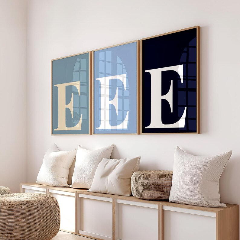 Royal Navy Blue Letter E Print, Trendy Aesthetic Single Letter E ...