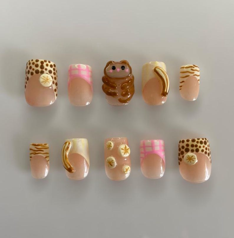 3D Monkey Press-on Nails: Playful Banana Nail Art - Etsy Canada