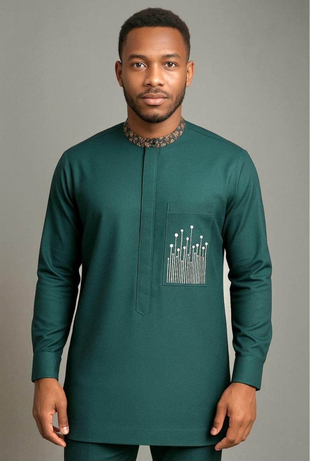 Men's Traditional Teal Tunic Set With Embroidery - Cultural Outfit - Etsy