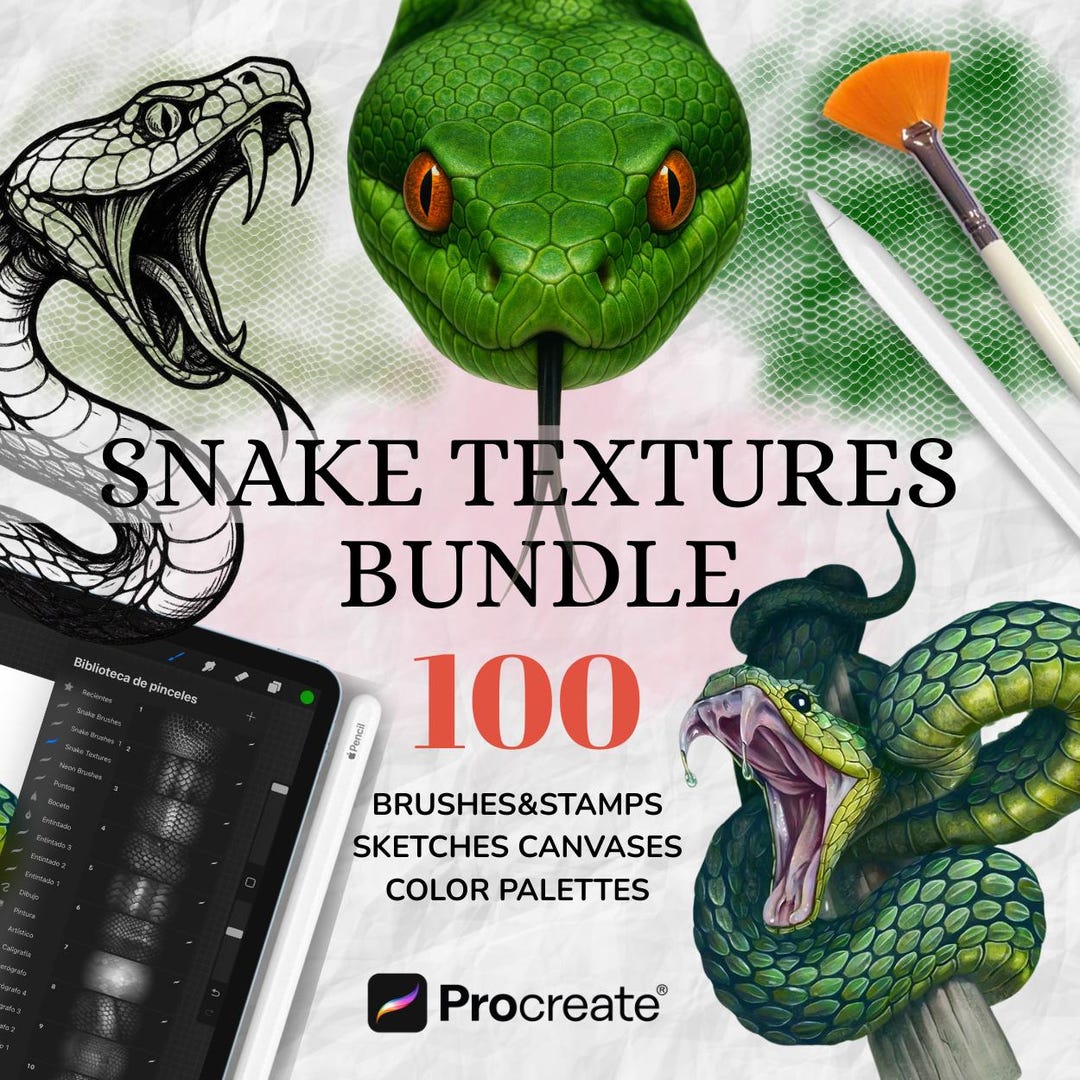 Snake Texture Procreate Bundle – 100 Elements: Scales Brushes, Stamps ...