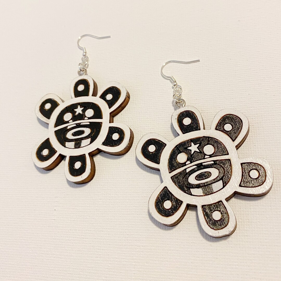 Black & White Taino Sol Earrings With Silver Fishhooks - Etsy