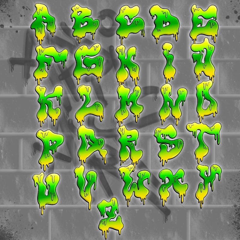 Graffiti Alphabet Clipart – Green Slime Letters A–Z PNG, Urban Street ...