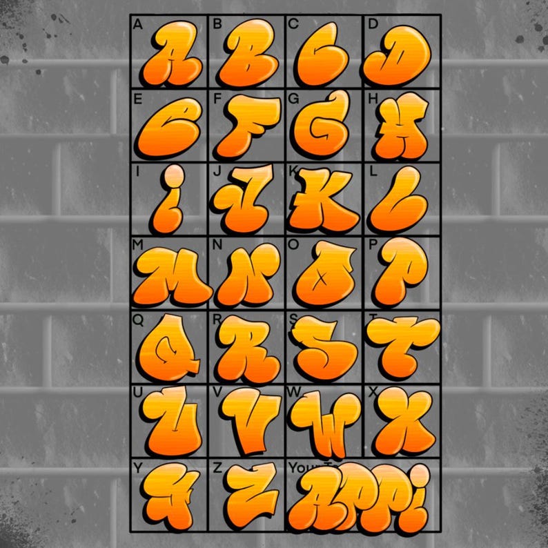 Simple Bubble Graffiti Alphabet Procreate Brushes | 26 Letter Stamp ...