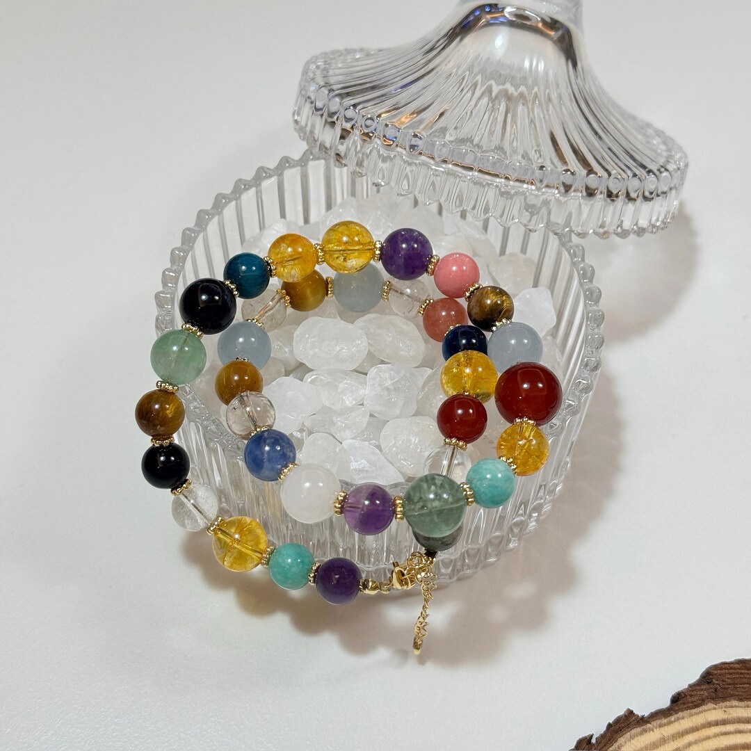 Rainbow Aura Crystal Treasure Necklace | Seven Jewel Harmony Pendant - Etsy