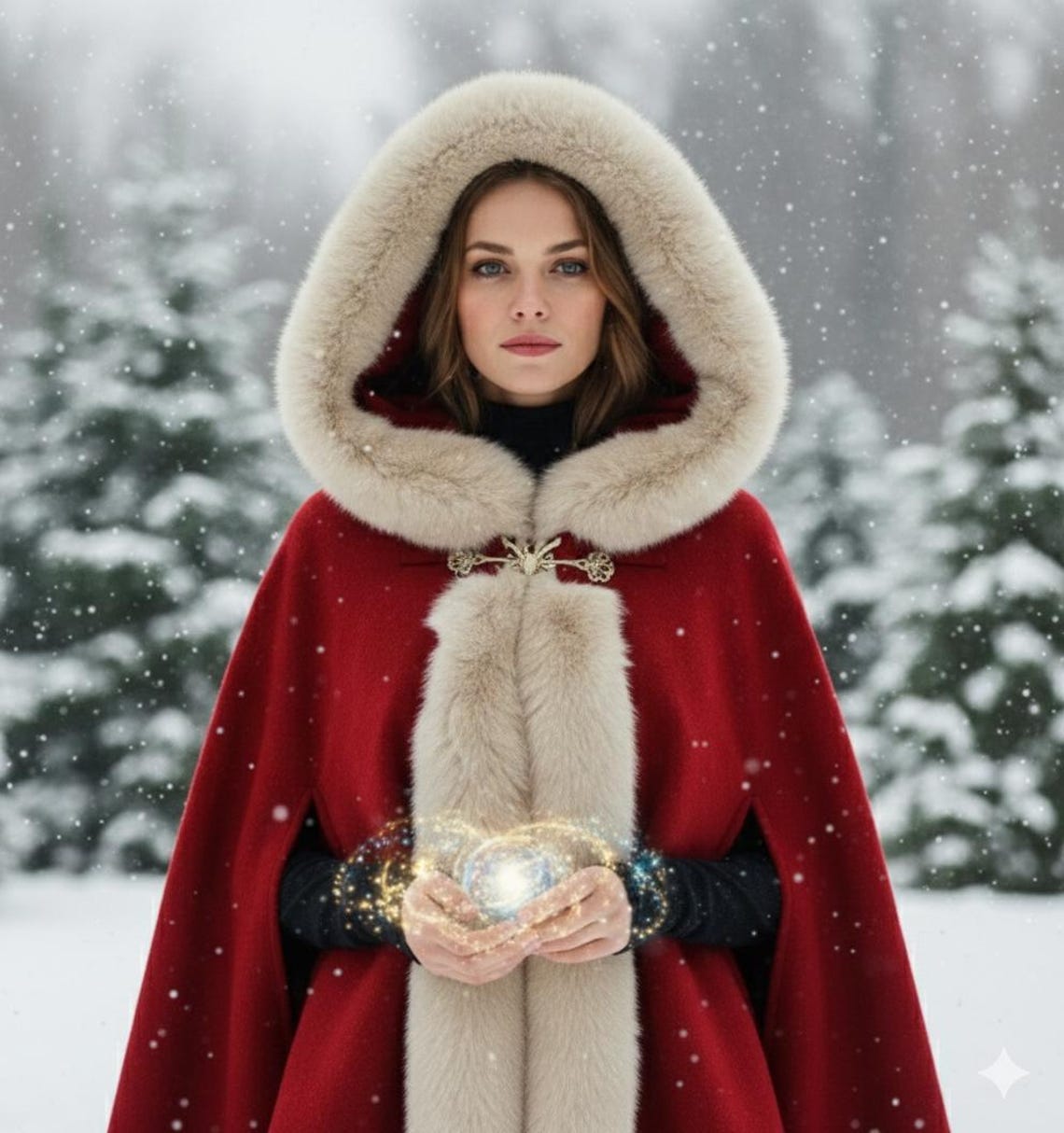Luxury Red Hooded Winter Cape With Faux Fur Trim – Elegant Christmas ...