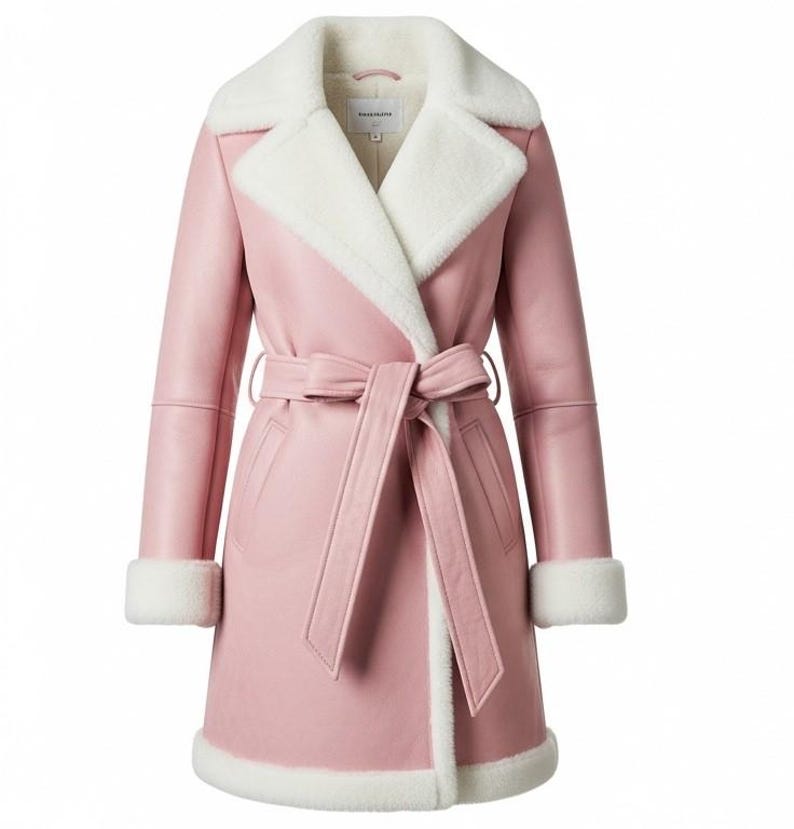Pink Faux Shearling Coat – Belted Faux Suede Winter Overcoat - Etsy