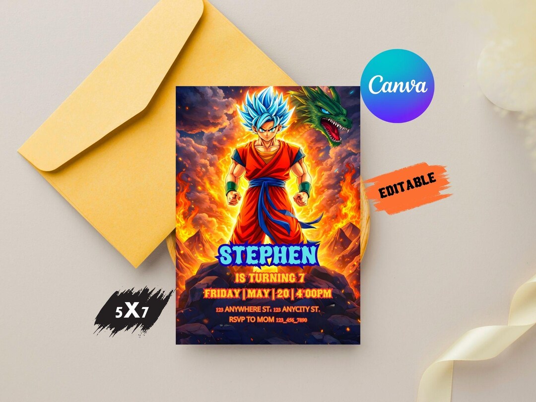 Dragon Ball Birthday Invitation,kids Birthday Party Invite,goku ...