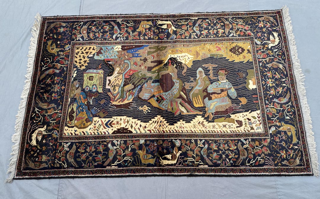Vintage Afghan Hand-knotted Pictorial Balochi Rug - 4x7 Ft | Soft Pile ...