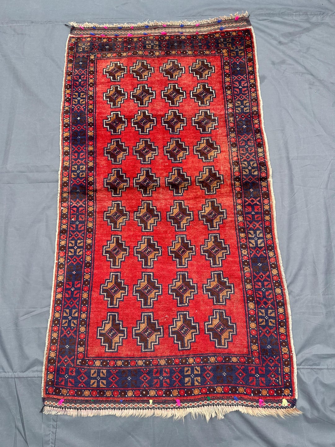 Antique 3x5 Afghan Bashiri Rug, Hand Knotted Red Tribal Gul Design Wool ...