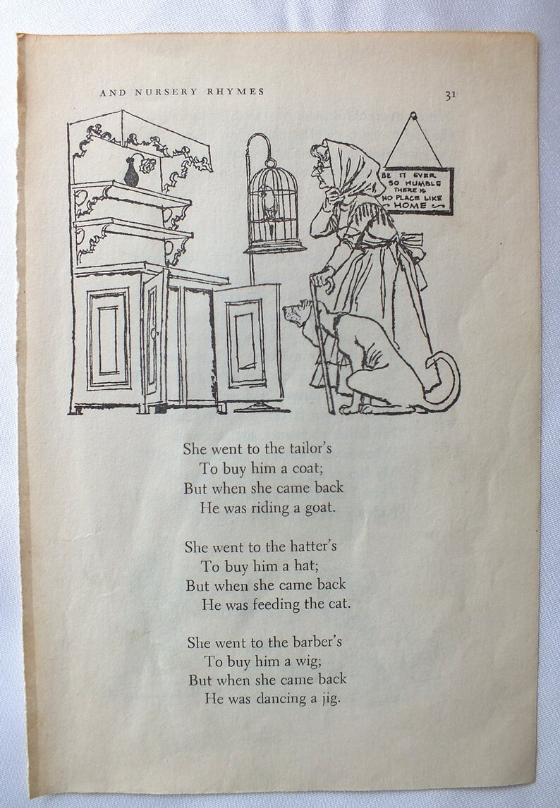 Vintage Nursery Rhyme Page Illustrations and Rhymes Altered - Etsy