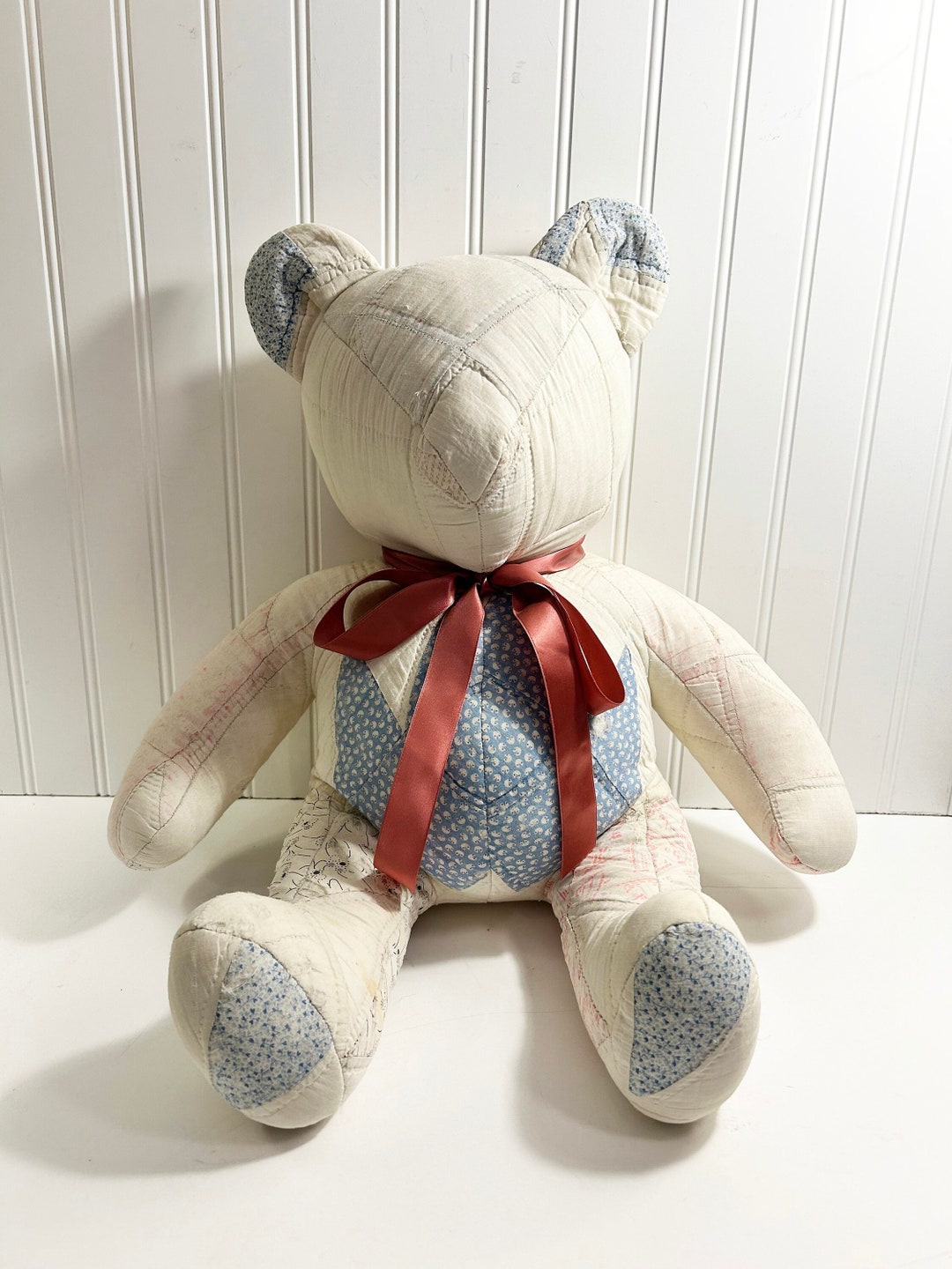 Large Vintage Handmade Quilted Teddy Bear - Etsy