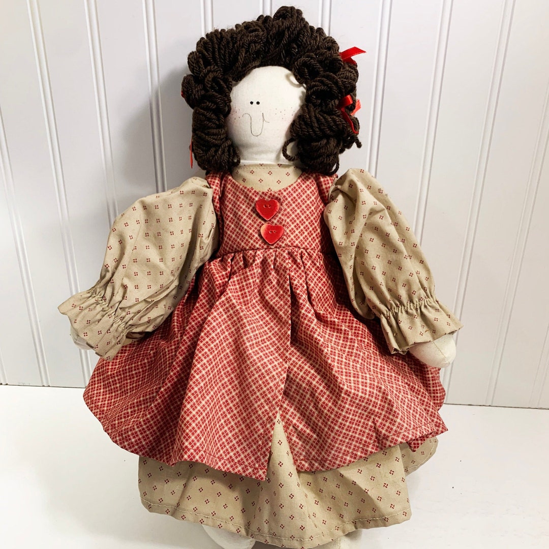 Vintage Folk Art Primitive Cloth Doll W/hand Painted Face & Original ...