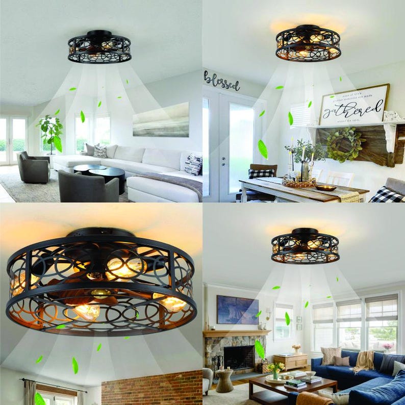 20" Caged Farmhouse Black Ceiling Fan, Small Ceiling Fans With Lights ...