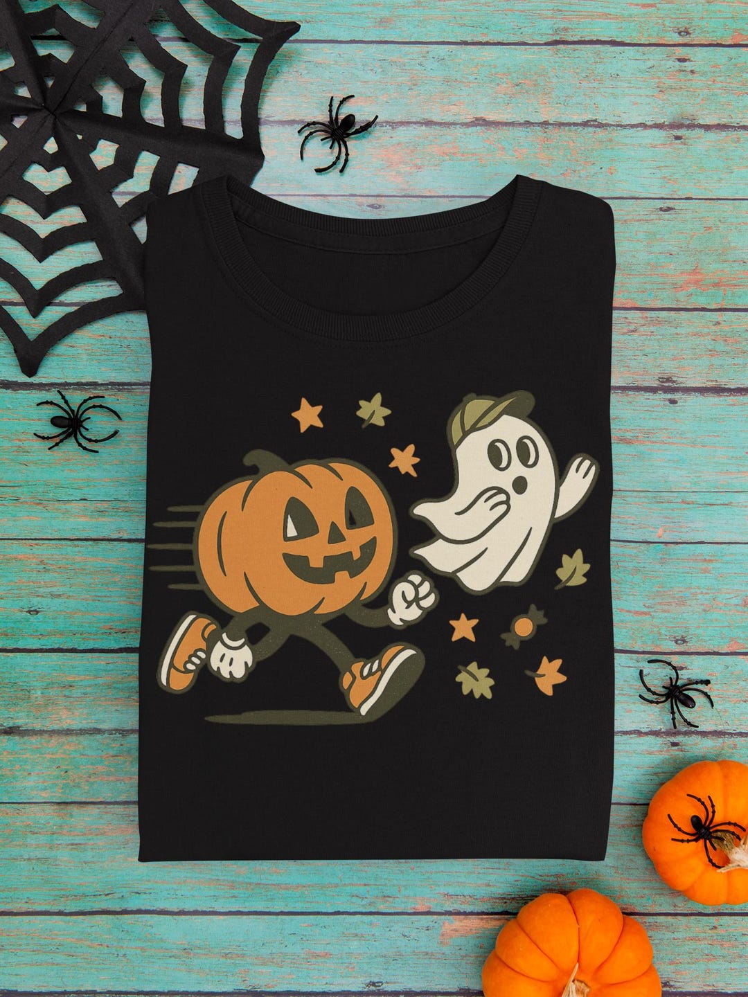 Spooky Season PNG • Retro Pumpkin Chasing Ghost • Vintage Halloween ...