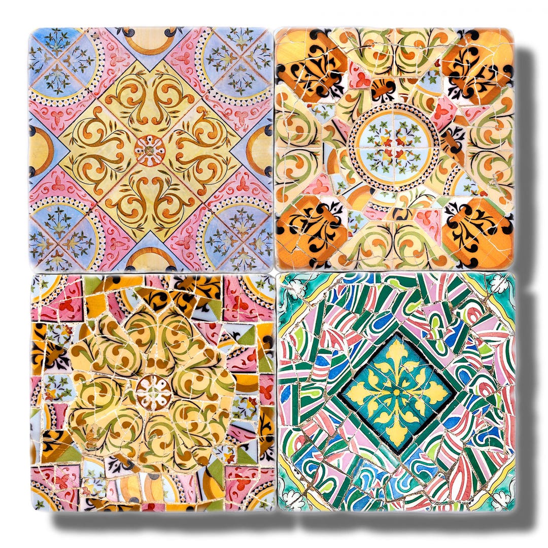 Colorful Spanish Mosaics, Tumbled Marble Coaster Set - Etsy