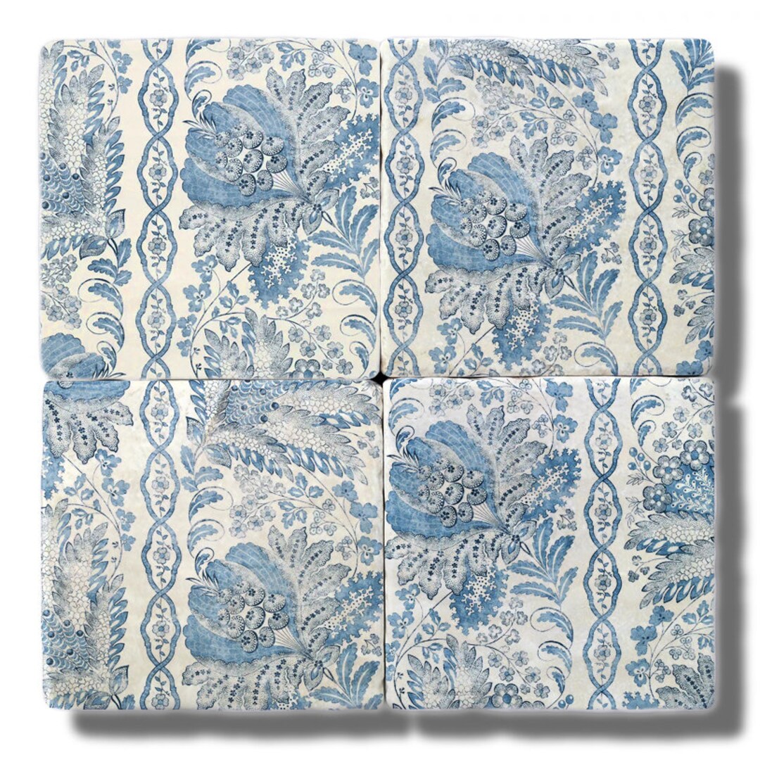 French Blue Antique Lace Stone Coasters, Vintage Wine Label Stone ...