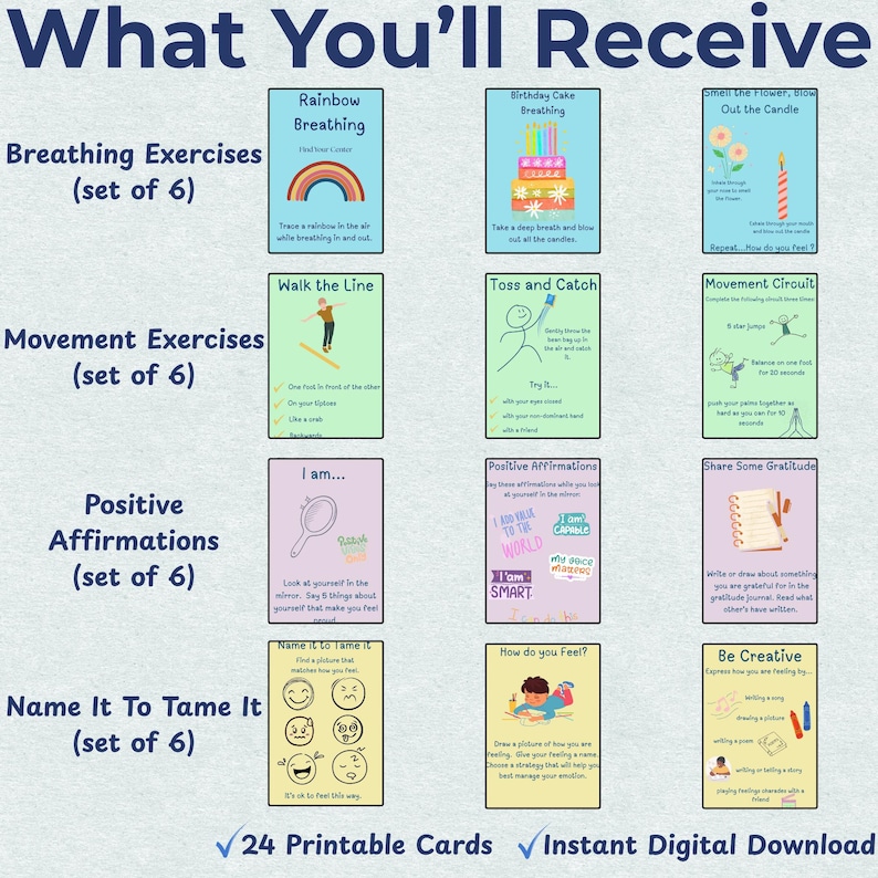 Printable SEL Activity Cards for Kids – Calming Strategies, Mindfulness ...
