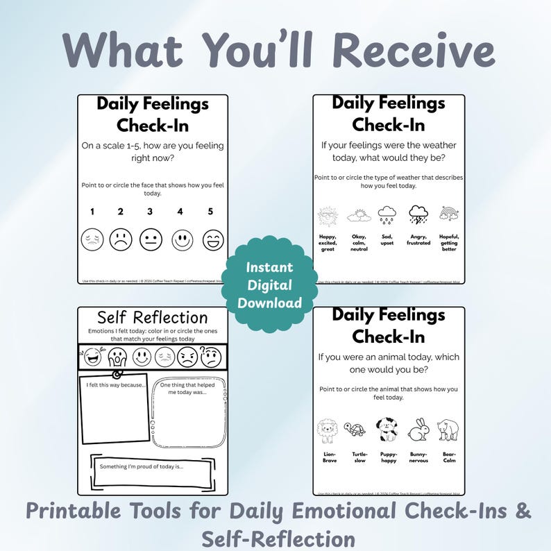 Printable Feelings Check-in Toolkit for Kids – SEL Emotion Charts ...