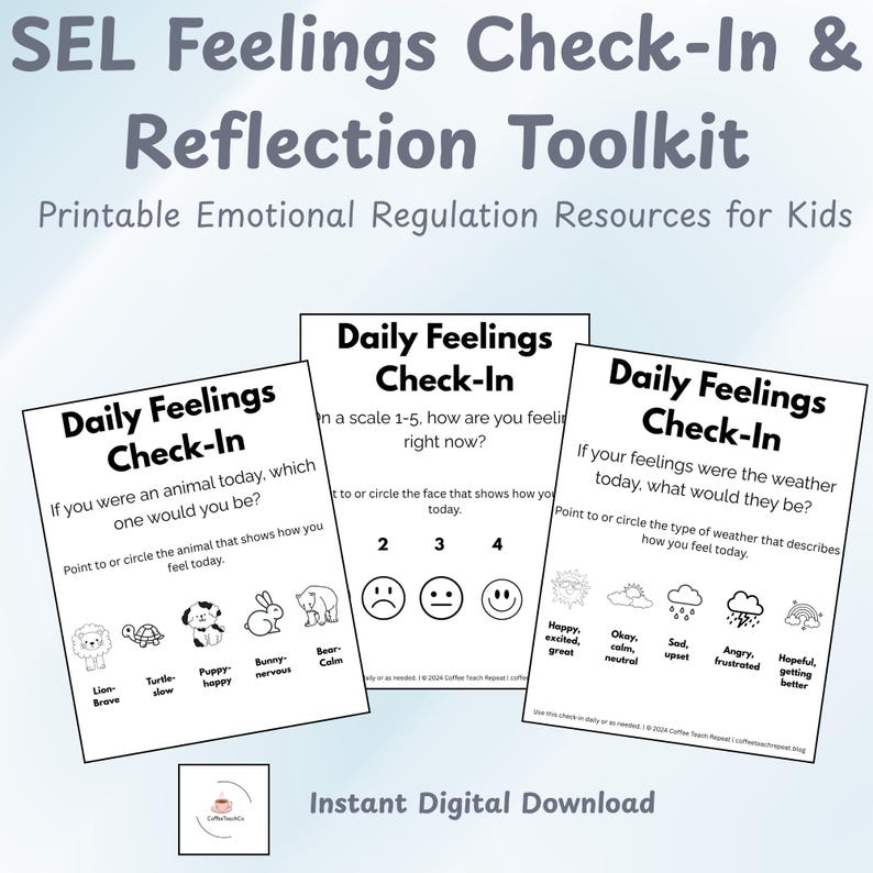 Printable Feelings Check-in Toolkit for Kids – SEL Emotion Charts ...