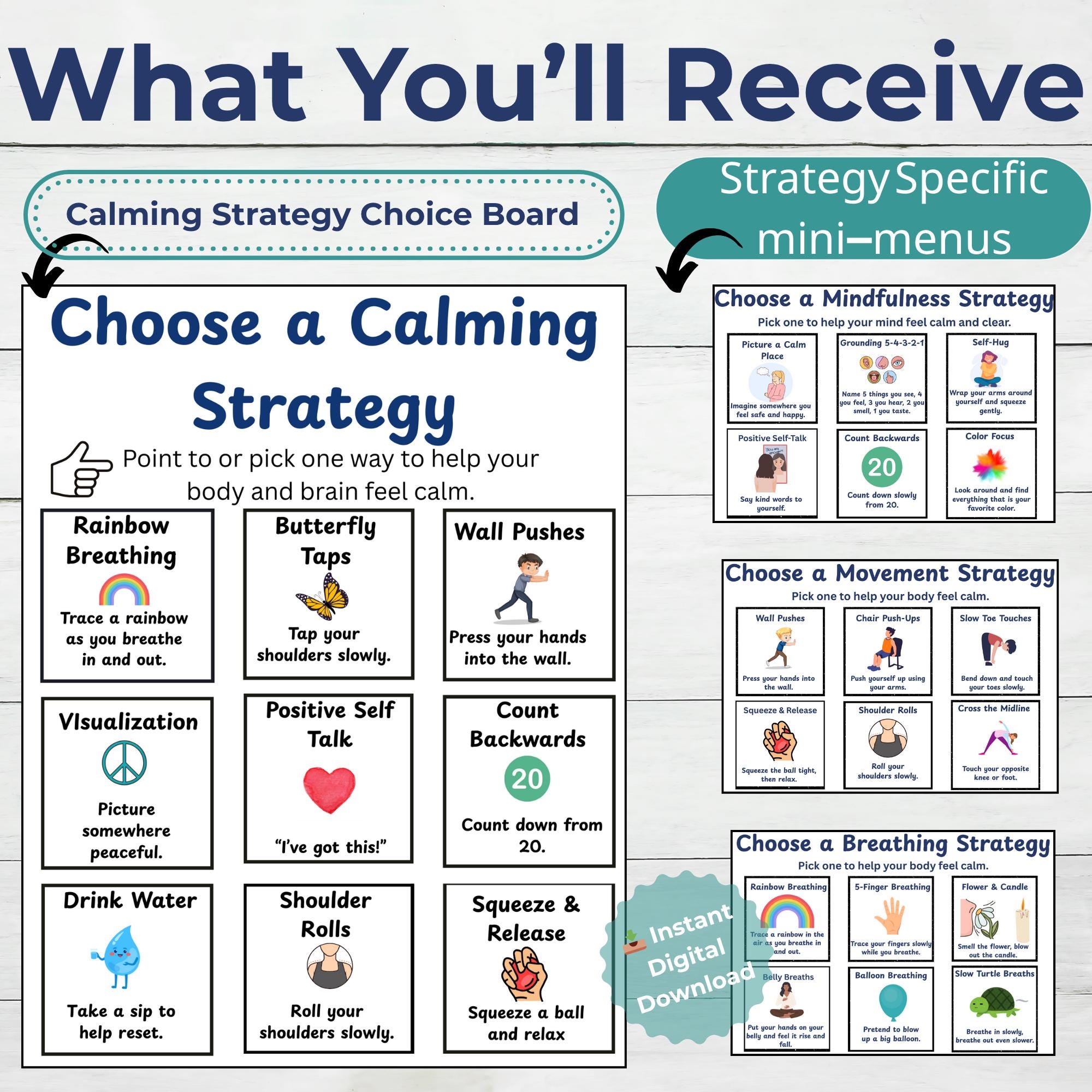 Calm Down Corner Printable – SEL Calming Strategy Choice Boards & Mini ...