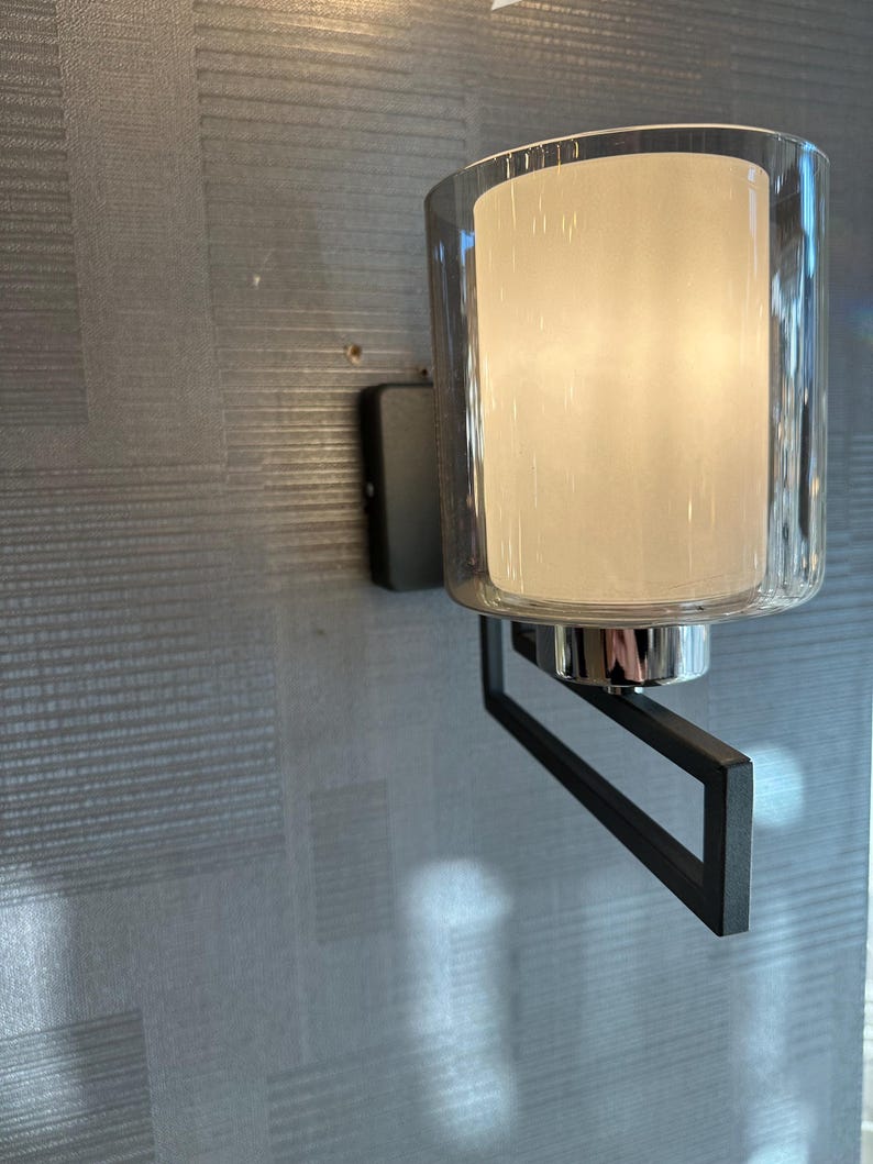 Handmade Black Metal Wall Sconce: Blown Glass Shade, Minimalist ...