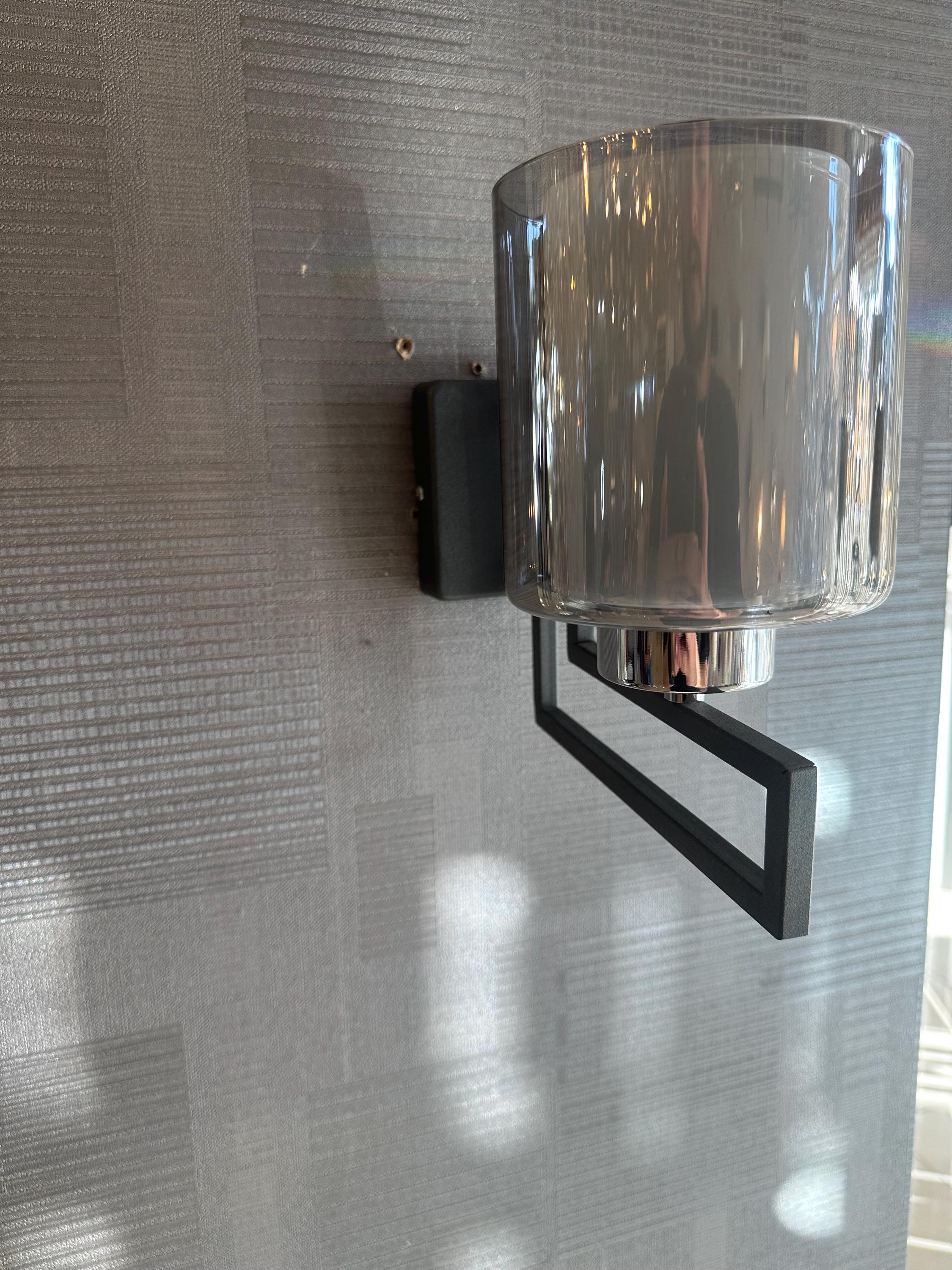 Handmade Black Metal Wall Sconce: Blown Glass Shade, Minimalist ...