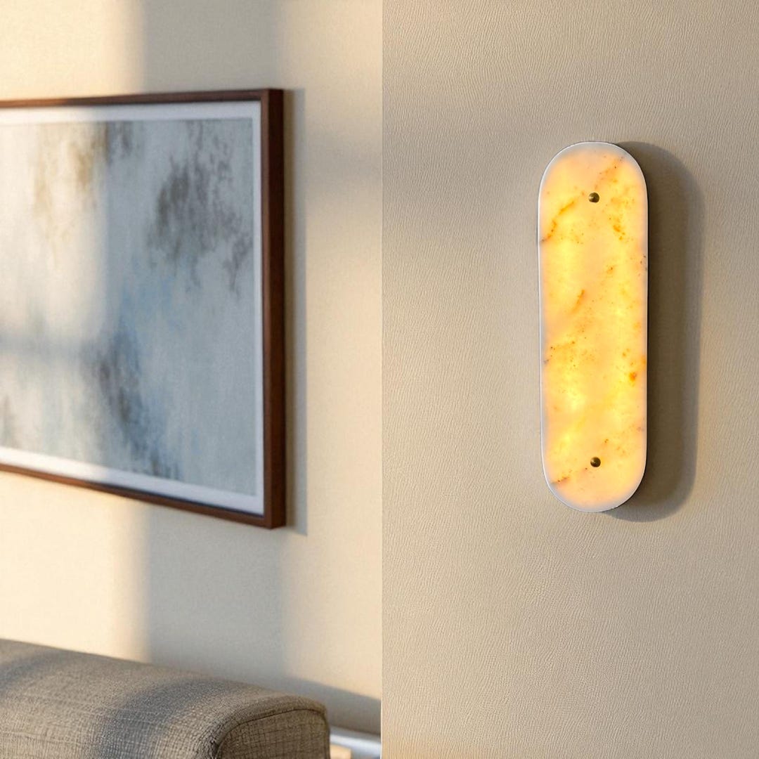 Marble LED Wall Sconce, Natural Stone Ambient Light, Modern Minimalist ...