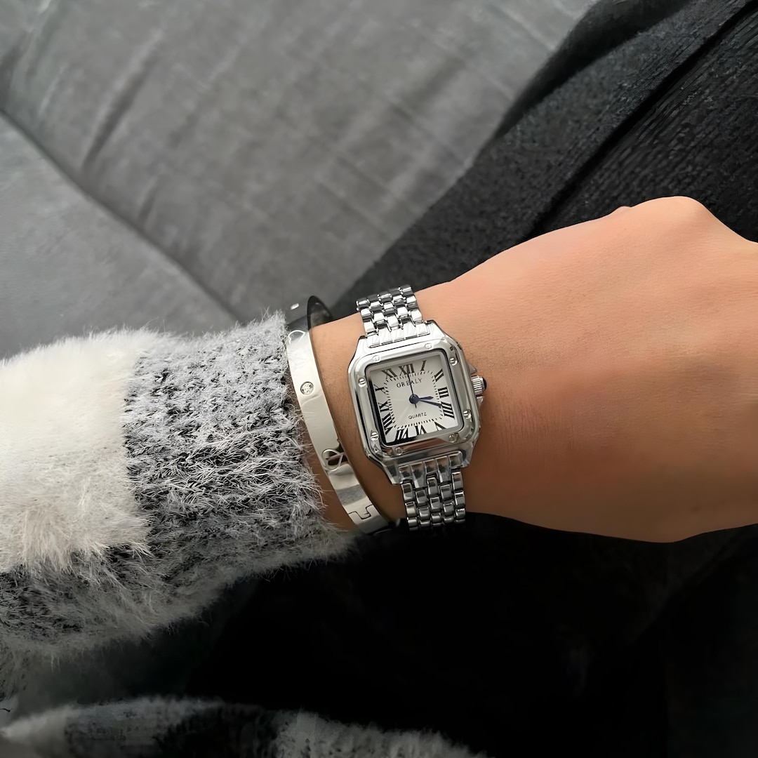 Old Money Vintage Inspired Silver Stainless Steel Straps Square Shape ...