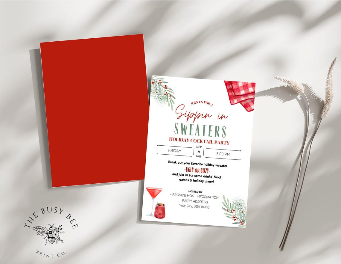 Sippin' in Sweaters Christmas Party Invitation: Editable Holiday ...
