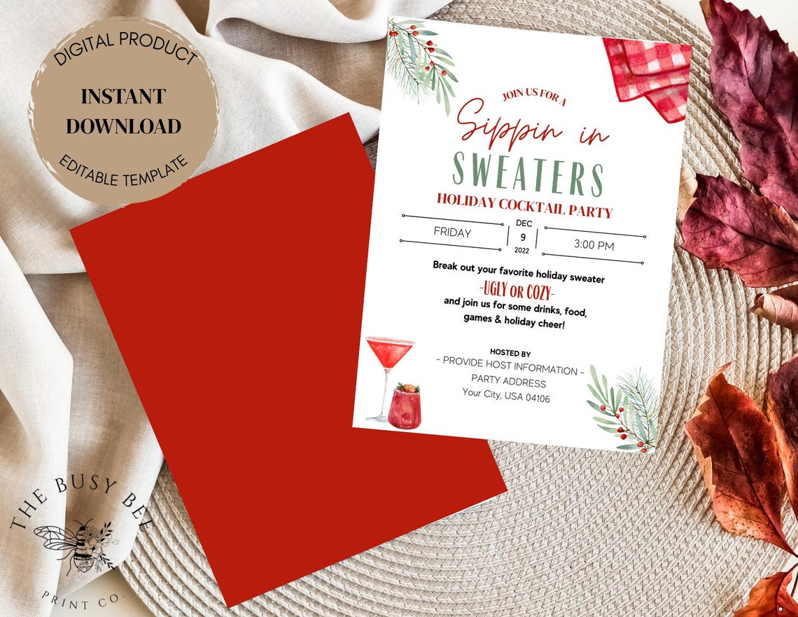 Sippin' in Sweaters Christmas Party Invitation: Editable Holiday ...