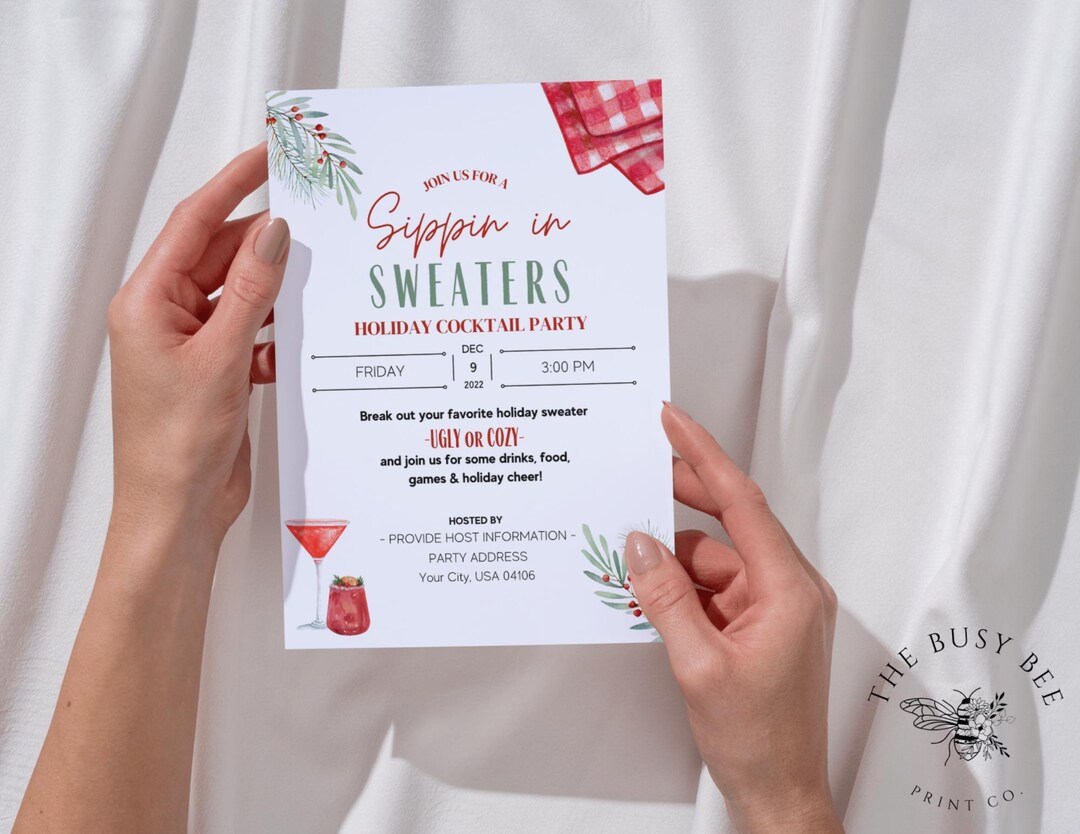 Sippin' in Sweaters Christmas Party Invitation: Editable Holiday ...
