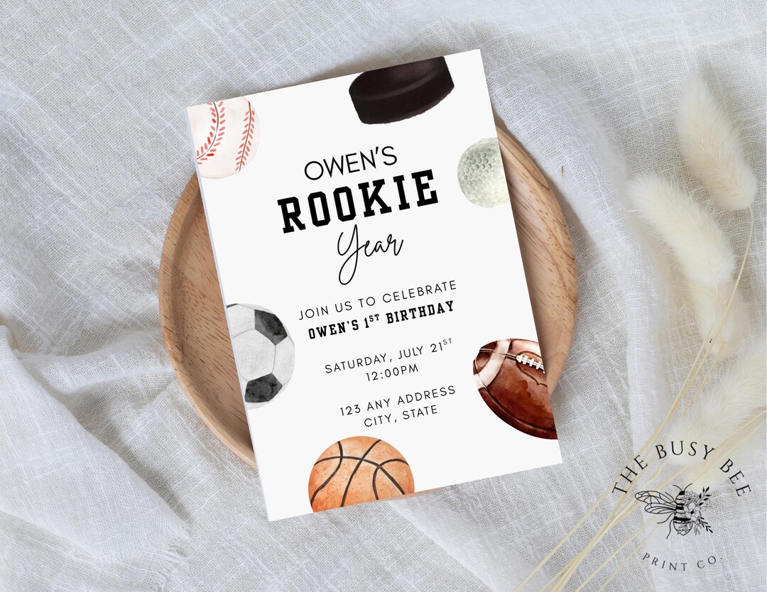Editable Rookie Year 1st Birthday Invitation | Sports Theme | Digital ...