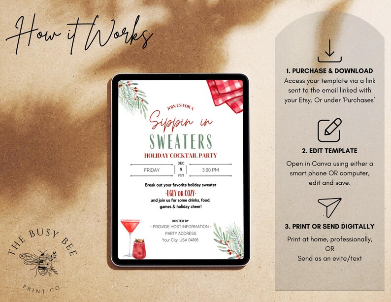Sippin' in Sweaters Christmas Party Invitation: Editable Holiday ...