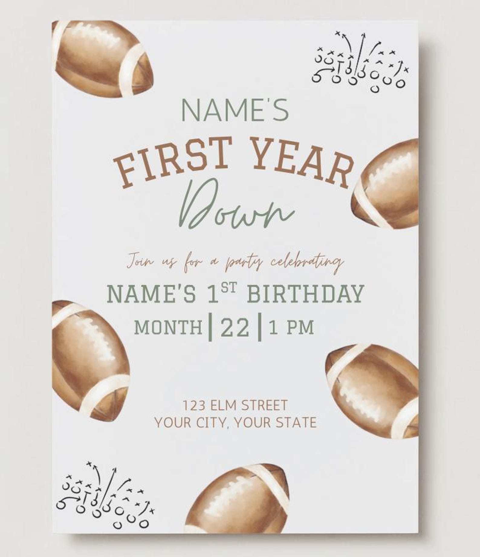 Editable Football First Birthday Invitation | 1st Birthday Party ...
