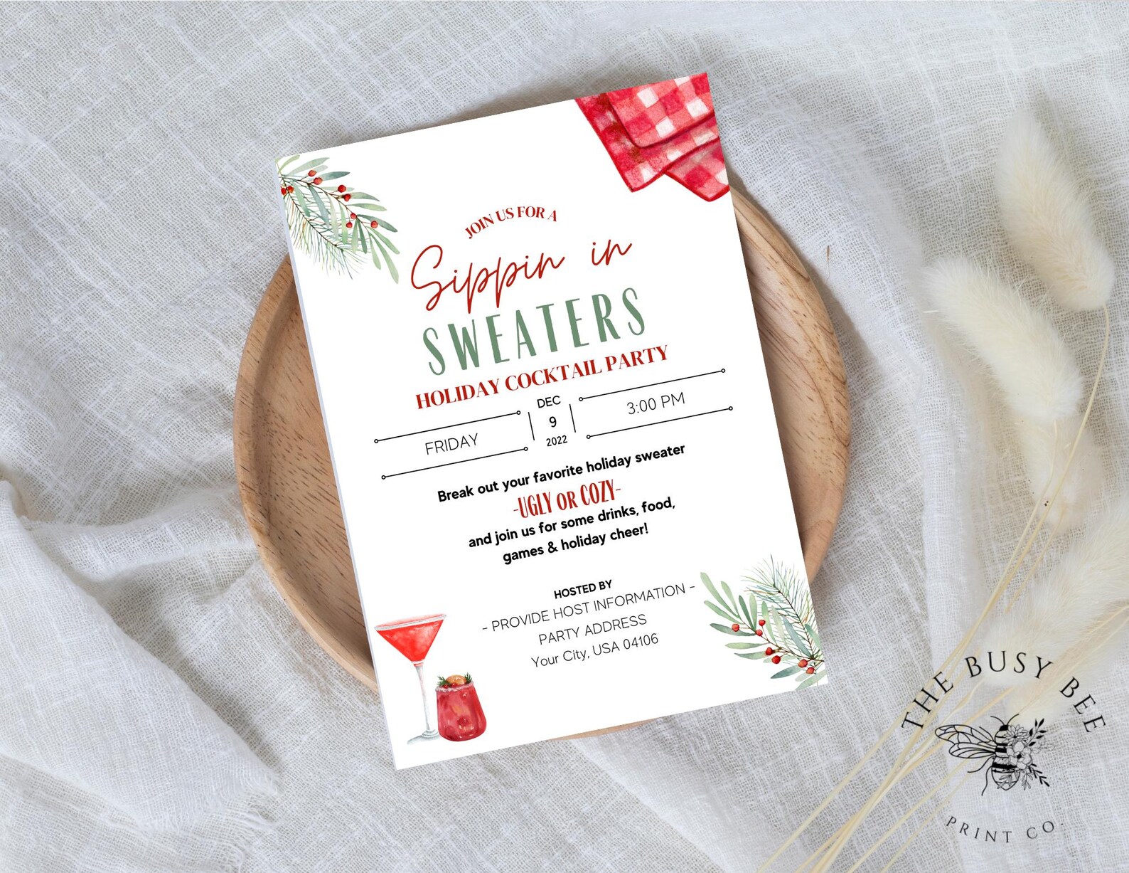 Sippin' in Sweaters Christmas Party Invitation: Editable Holiday ...