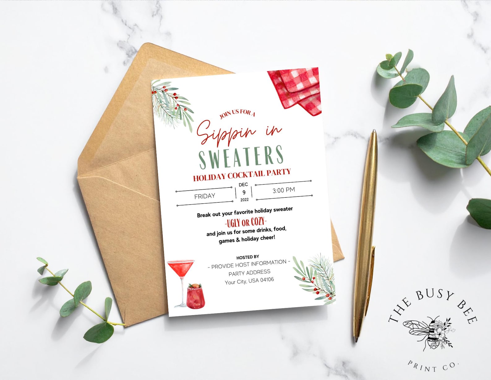 Sippin' in Sweaters Christmas Party Invitation: Editable Holiday ...