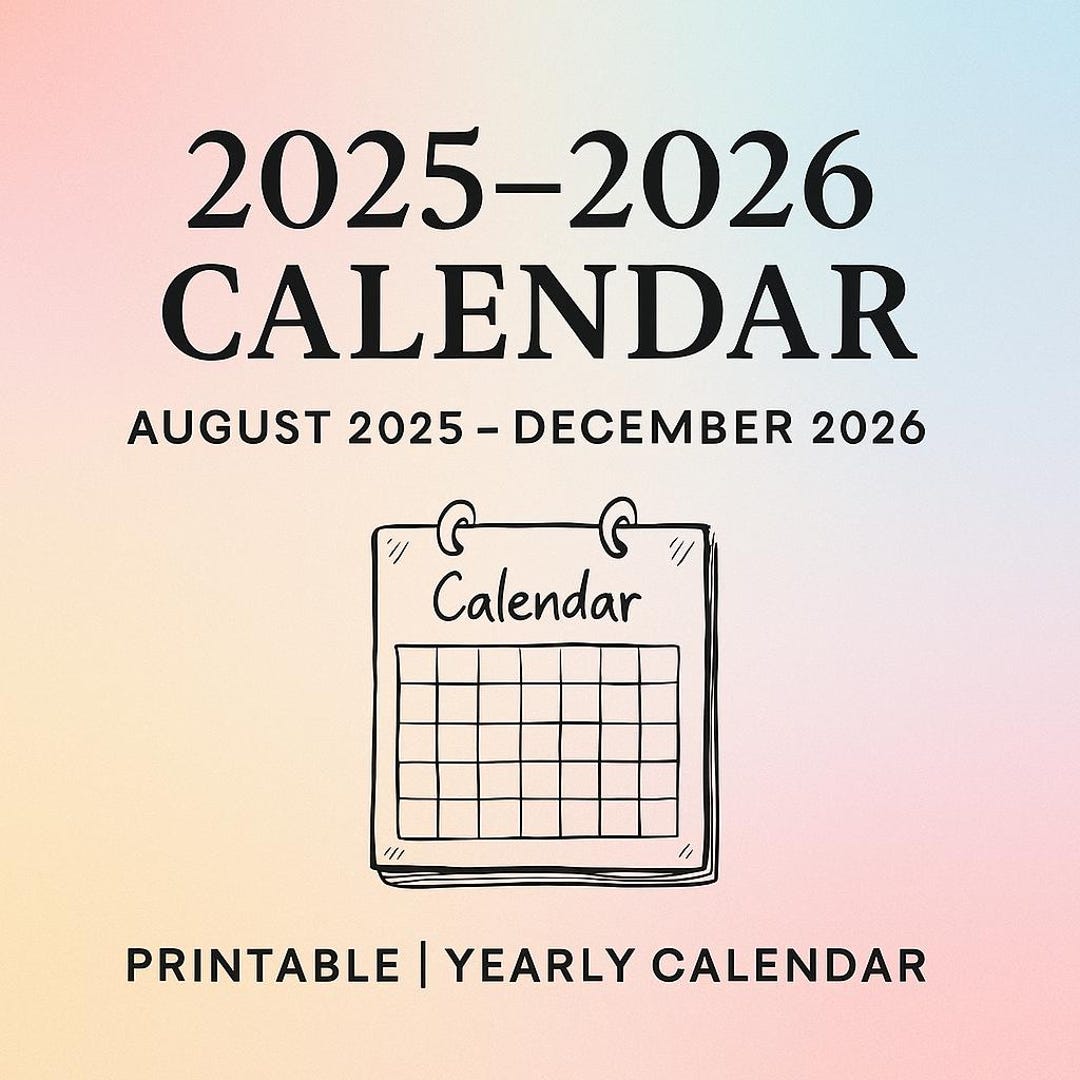 2025–2026 Printable Calendar | Minimalist Monthly Layout | A4 Black ...
