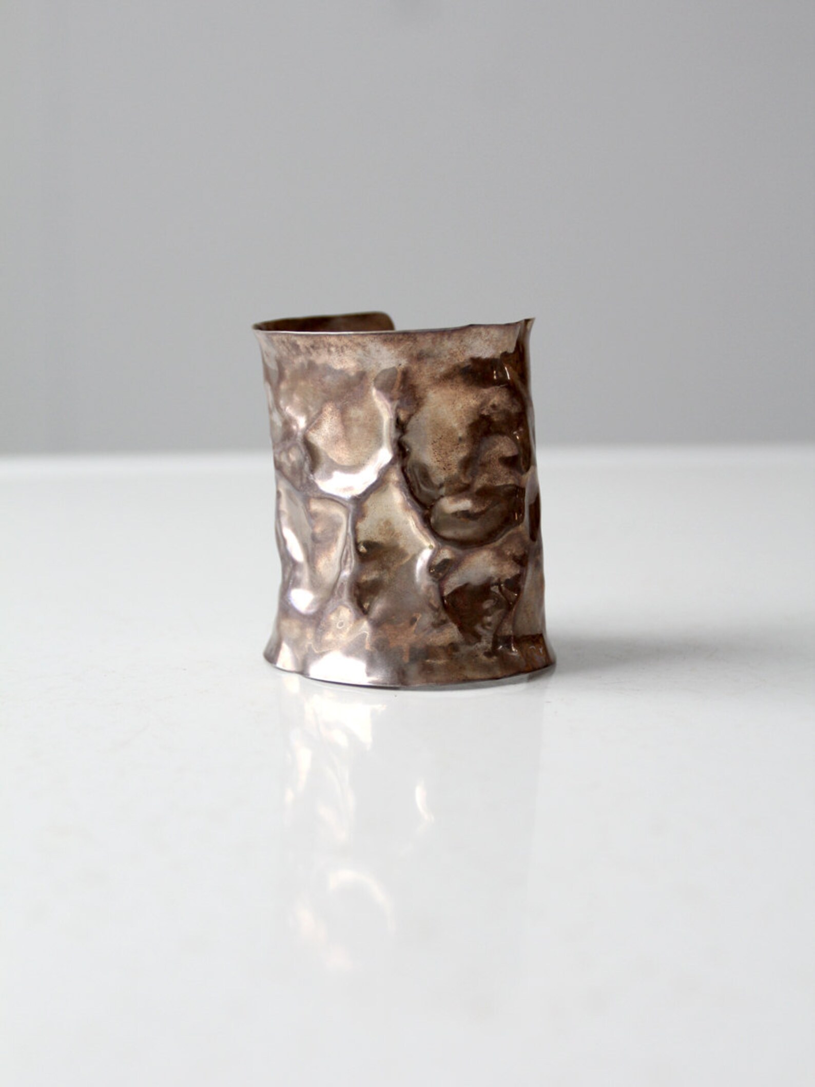 Vintage Reticulated Metal Cuff, Large Silver Bracelet, Brutalist ...