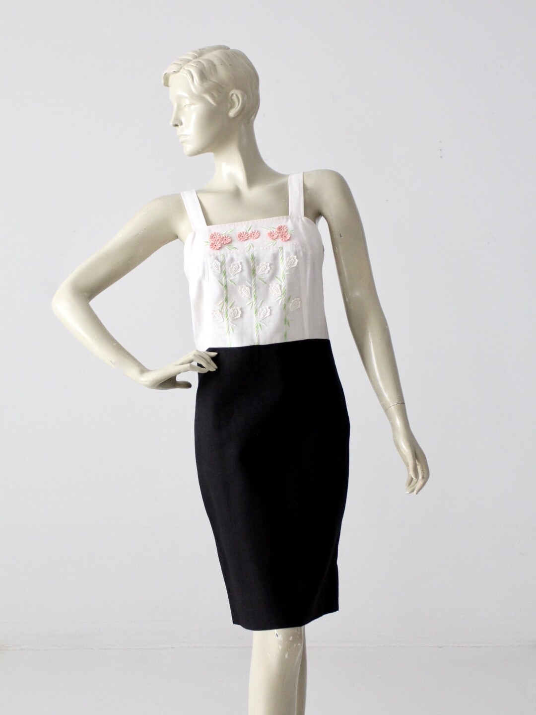 1980s Linen Sundress Vintage Black and White Pencil Dress - Etsy