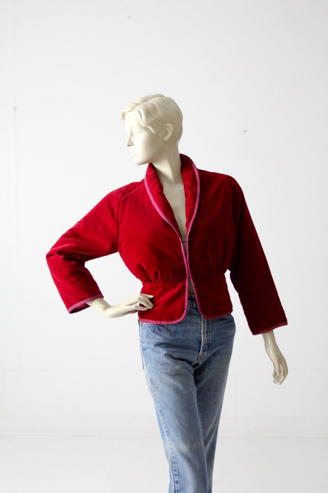 Vintage Velvet Jacket With Appliqué, Red Fitted Blazer - Etsy